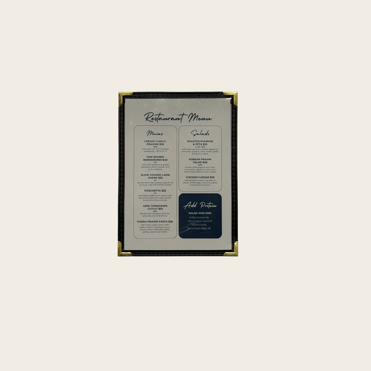 A5 Bistro Menu Cover Success – Promotion Studio